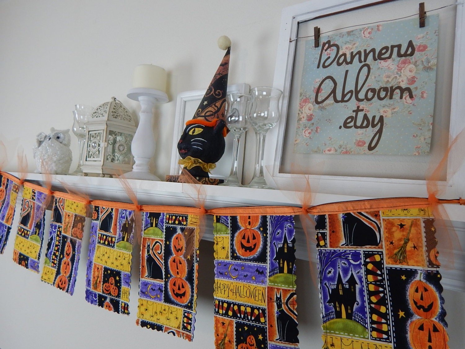 Halloween Decoration Banner, Black Cats, Pumpkins, Jack O'lanterns ...