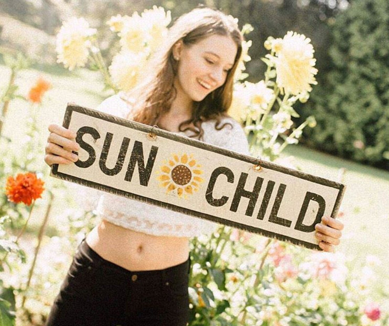 Sun Child with Sunflower Wood Sign Custom Wooden Sign | Etsy