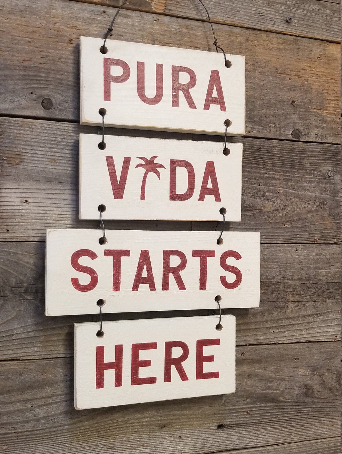 Pura Vida Starts Here Hanging Wood Sign - Pura Vida Costa Rica Sign ...
