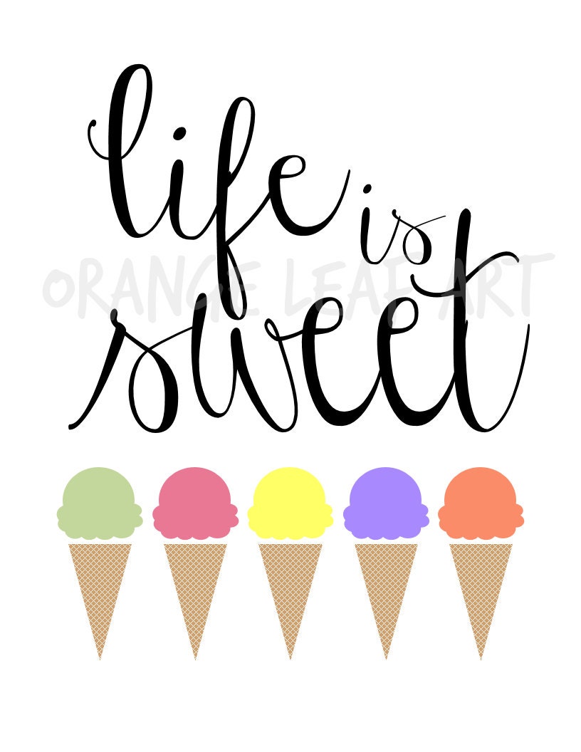 Life is Sweet Ice Cream Cones Printable Artwork 8x10 Digital | Etsy