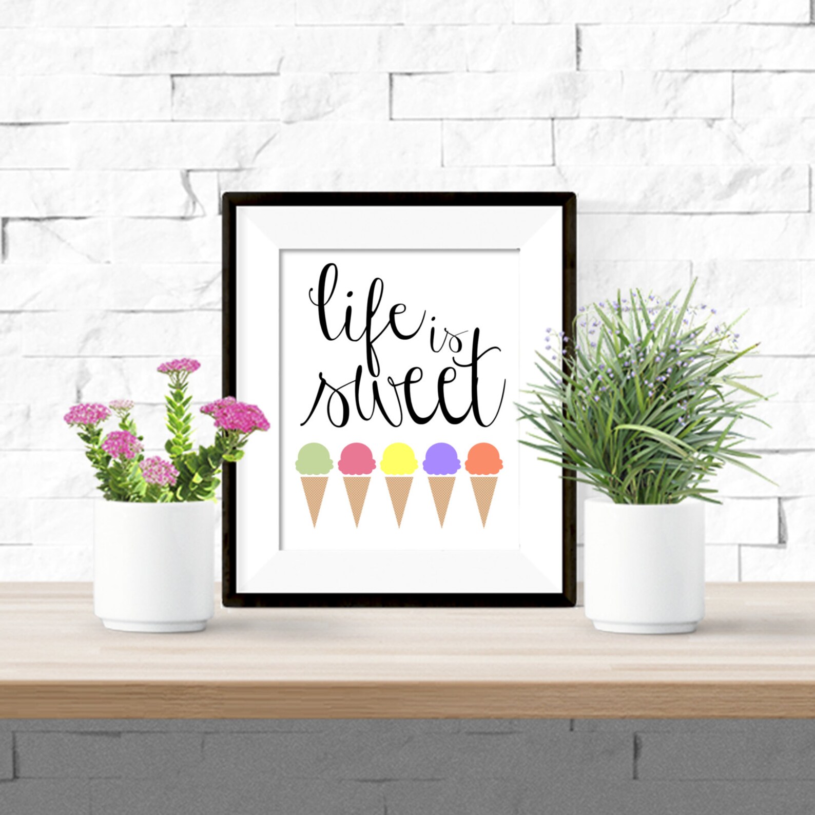 Life is Sweet Ice Cream Cones Printable Artwork 8x10 Digital | Etsy