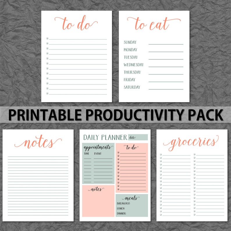 Printable Productivity Pack Includes 5 Pages: Daily Planner | Etsy