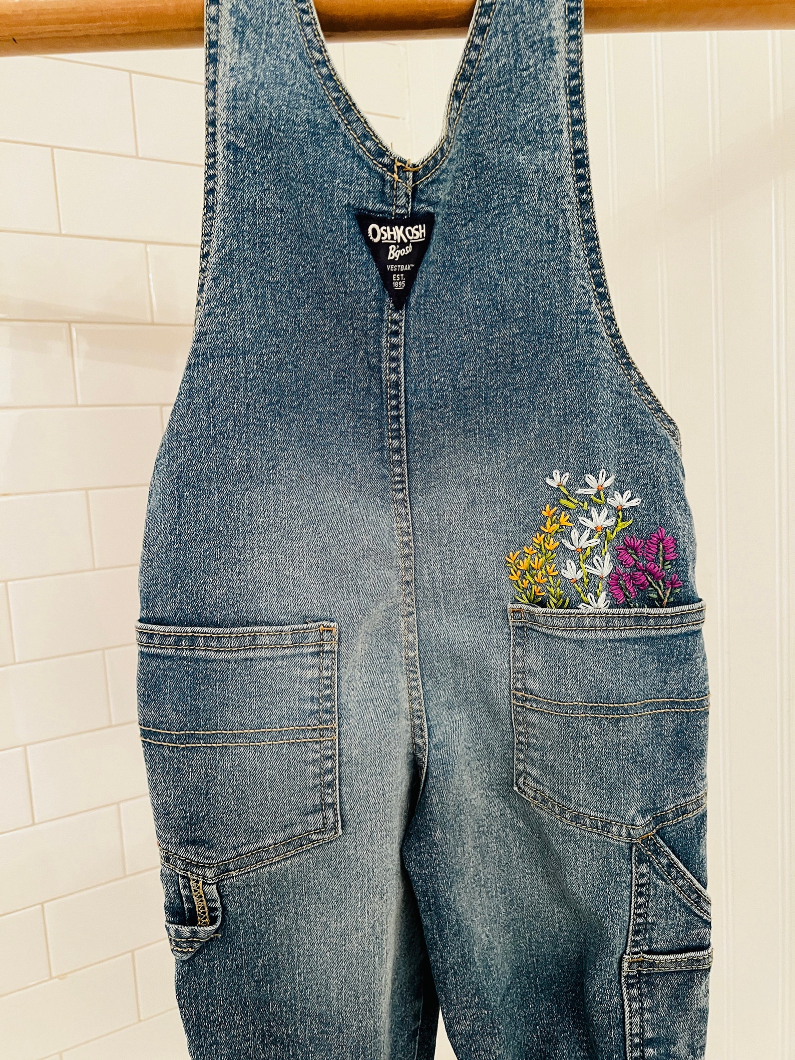 Classic Denim Overalls With Hand Embroidered Flowers - Etsy