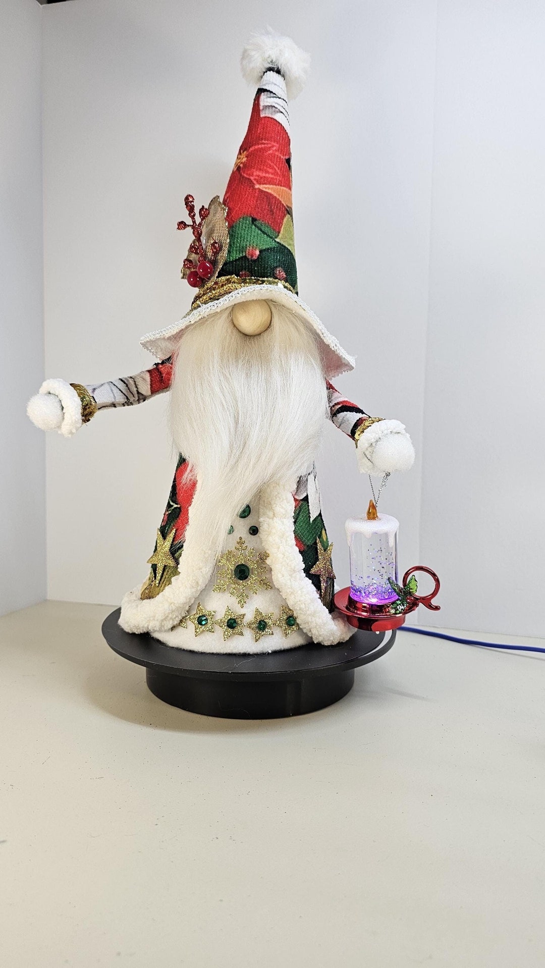 Gnome Christmas Tree Topper With Color Changing Candlestick - Etsy