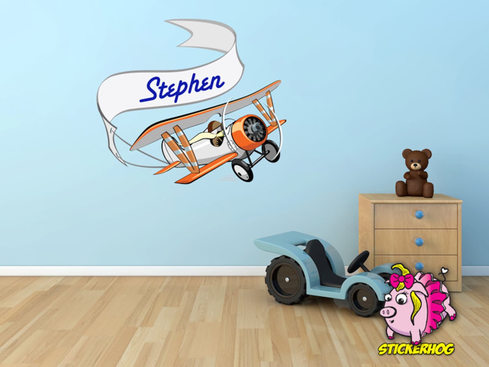 Biplane Monogram Name Airplane Vinyl Wall Decal Graphics 22" X 19 ...