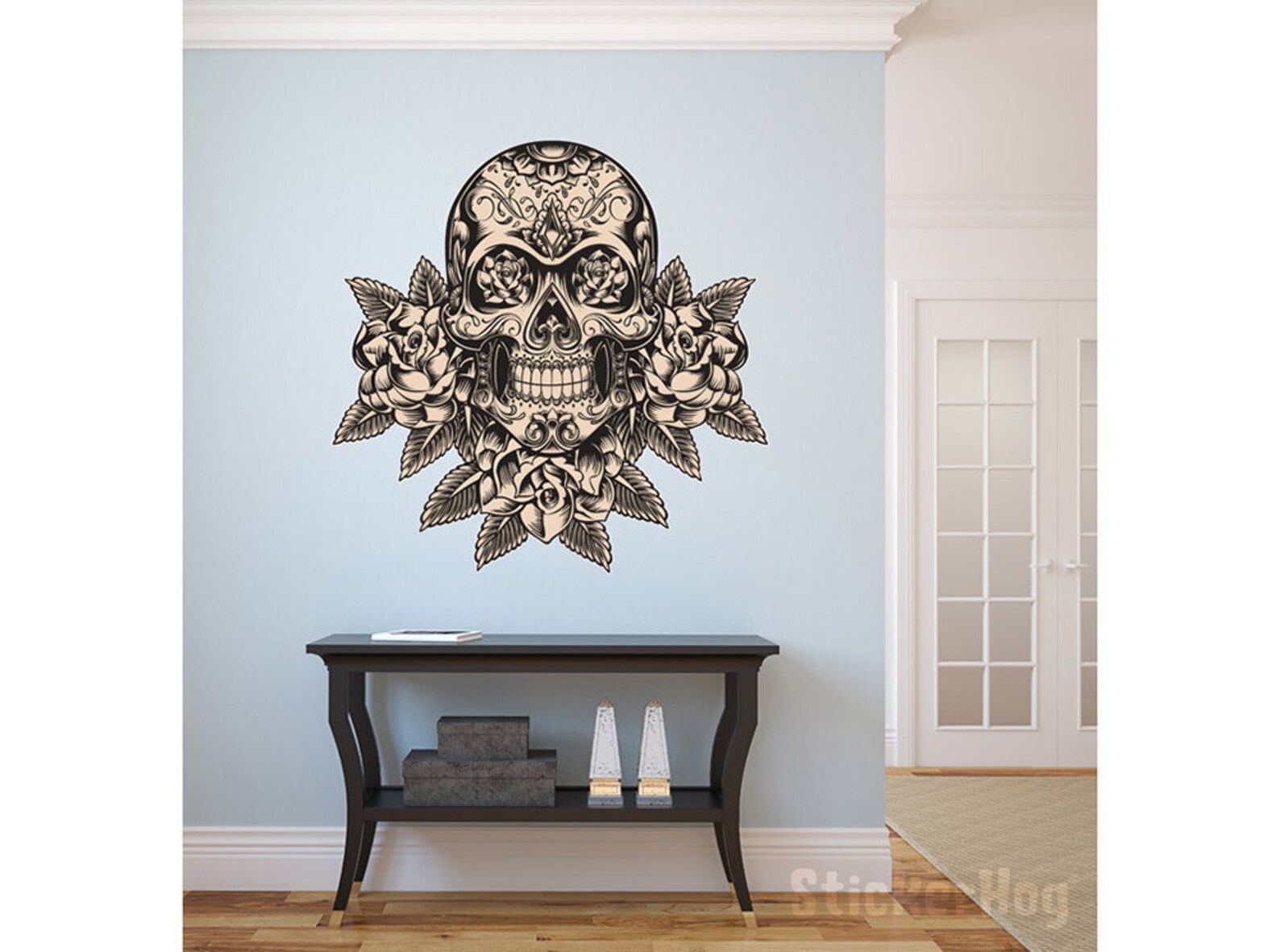 Mexican Sugar Skull Wall Decal With Roses Dia De Los Muertos - Etsy
