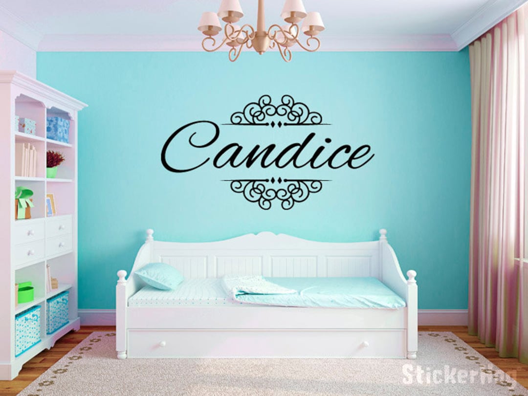 Elegant Ornamental Scroll Name Monogram Girls Bedroom Vinyl Wall Decal ...