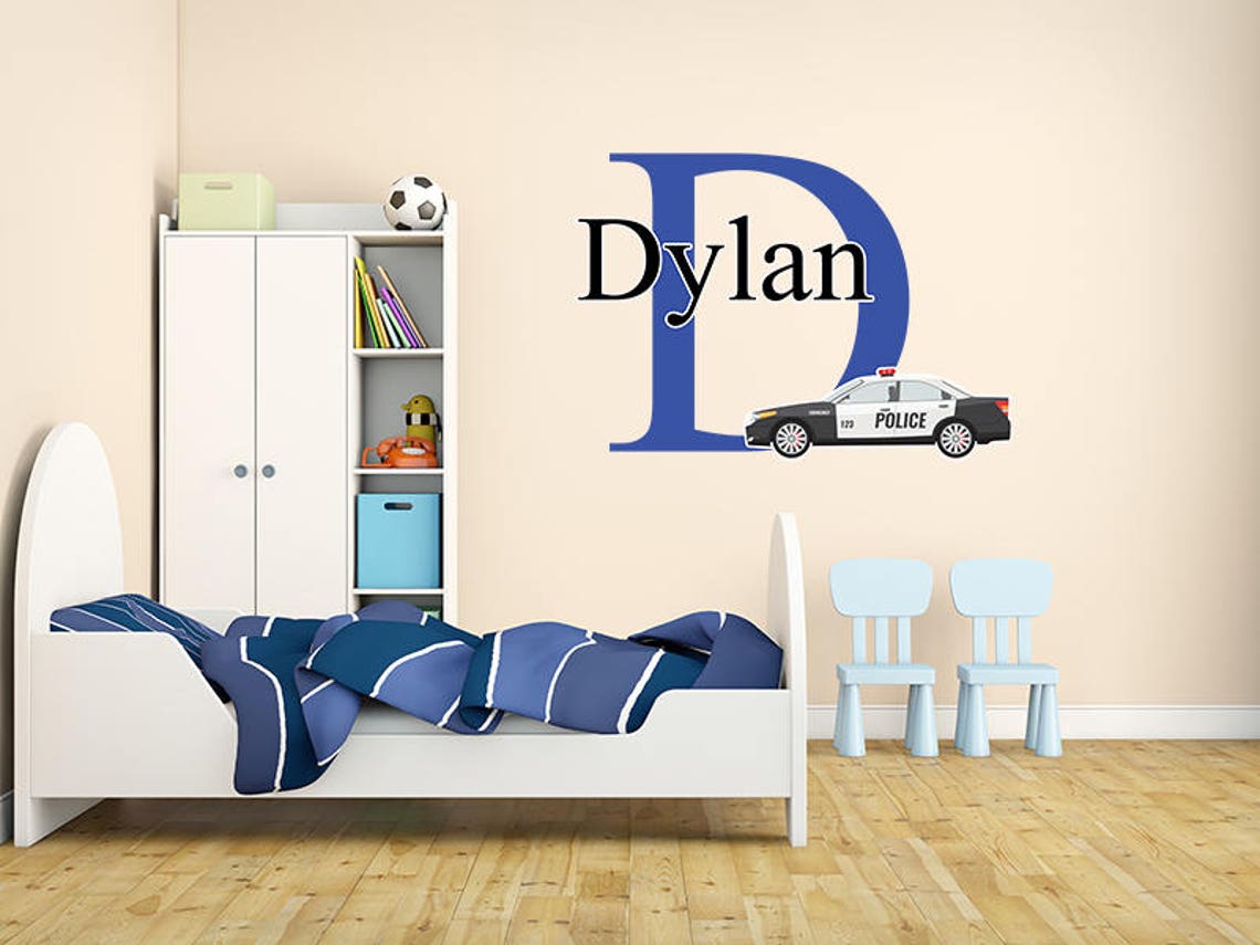 Police Cop Car Name Monogram Wall Decal Boys Personalized Nursery Room ...