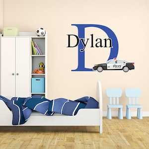 Police Cop Car Name Monogram Wall Decal Boys Personalized Nursery Room ...