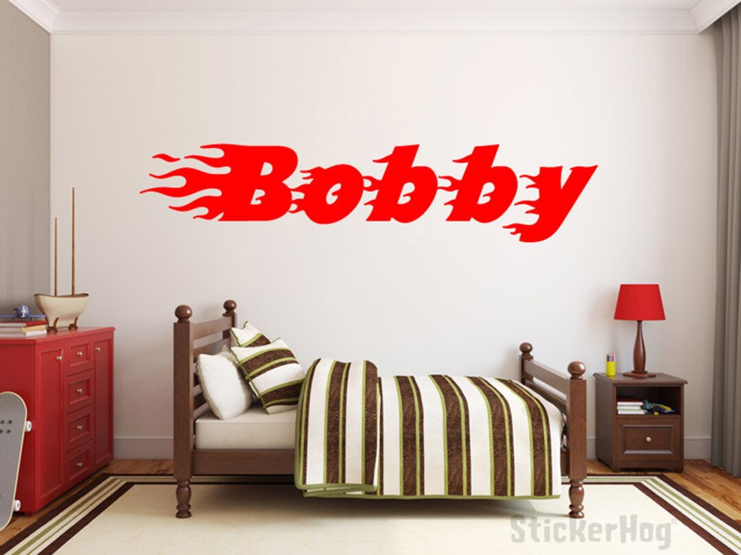 Flaming Name Wall Decal Monogram Boys Nursery Room Vinyl Wall Decal ...