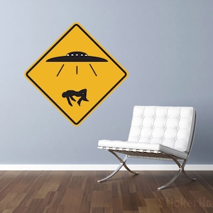 UFO Alien Abduction Traffic Sign Repositionable Wall Decal - Etsy