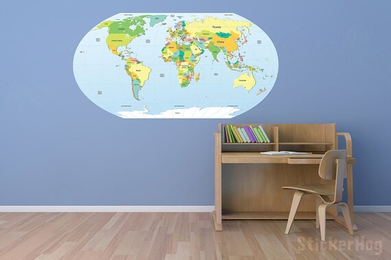 Political World Map Wall Decal Sticker World Country Atlas | Etsy