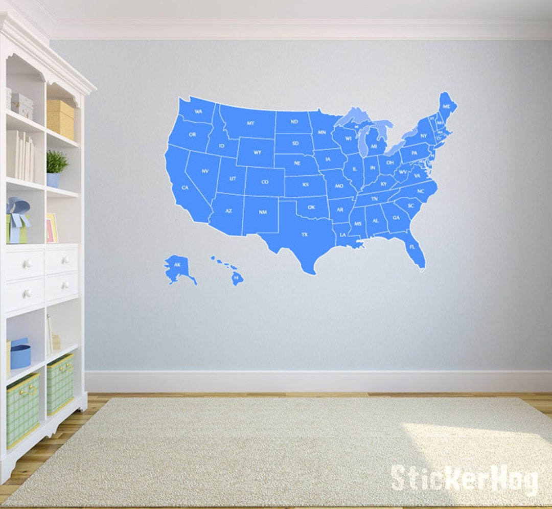United States US Map Vinyl Art Wall Decal - Etsy