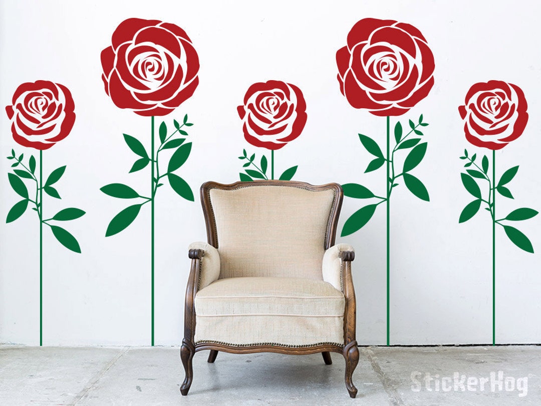 Roses 2-color Decorative Flowers #2 Floral Wall Decals Graphic Vinyl ...