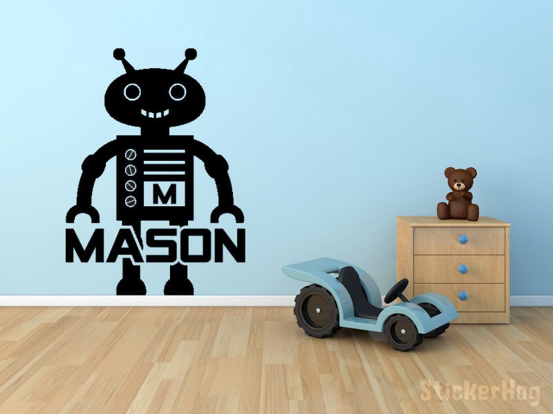 Robot Monogram Name Vinyl Wall Decal Graphics | Etsy