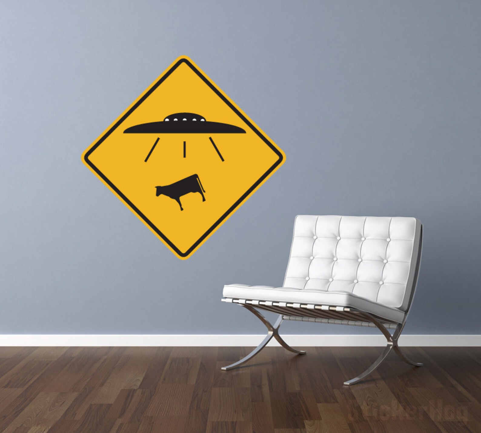 UFO Alien Cow Abduction Traffic Sign Repositionable Wall Decal | Etsy