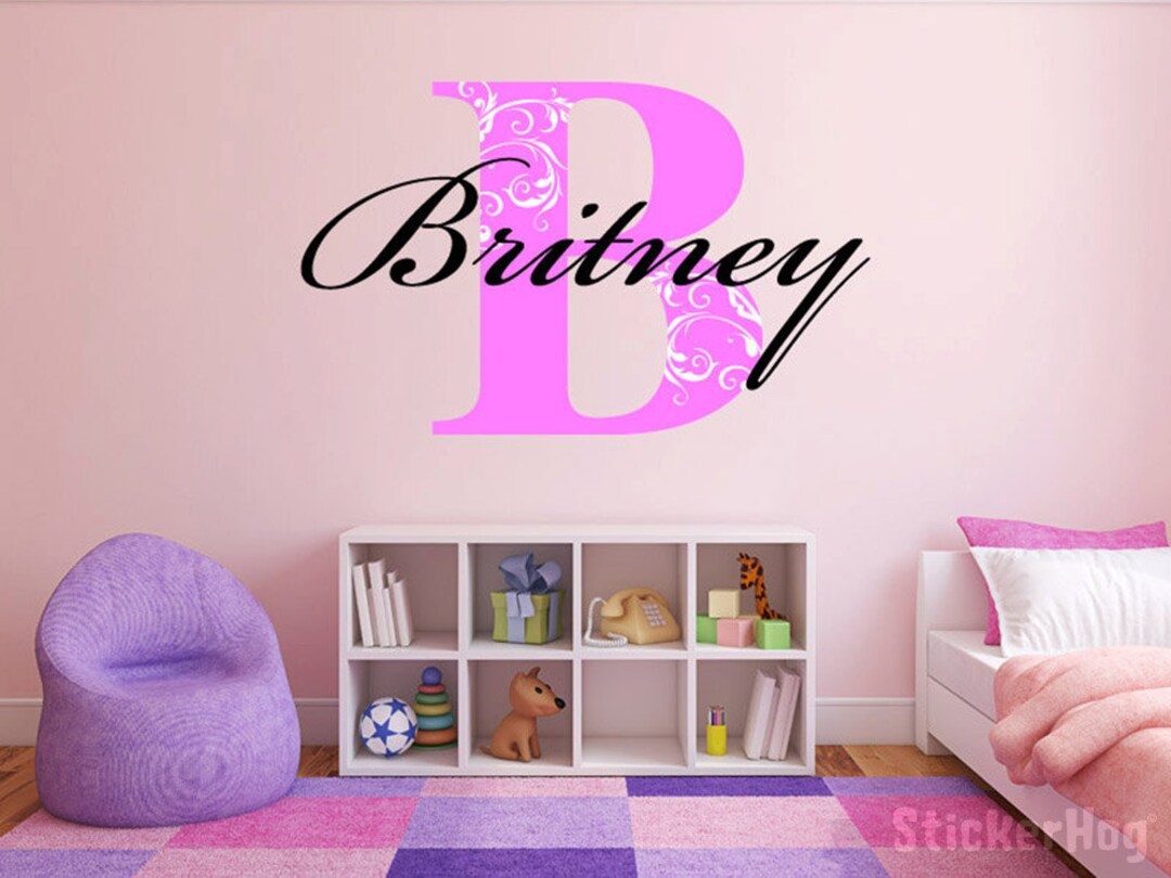 Monogram Wall Decal Floral Letter Name Monogram Girls Room Vinyl Wall ...