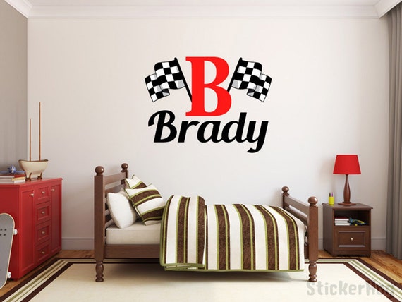Boys Name Checkered Flag Racing Monogram Wall Decal 2 Nursery Room Vinyl Wall Graphics Bedroom Decor Etsy UK
