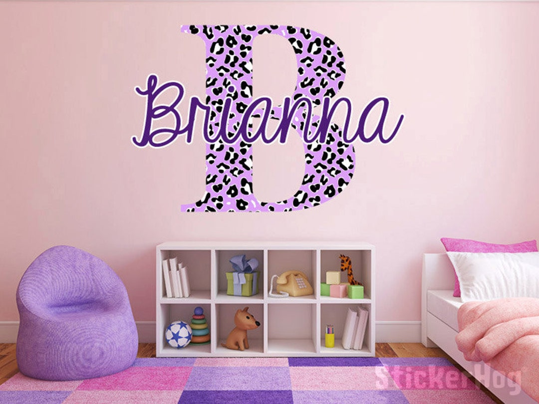 Custom Color Cheetah Monogram Name Girls Room Vinyl Wall Decal Graphics ...