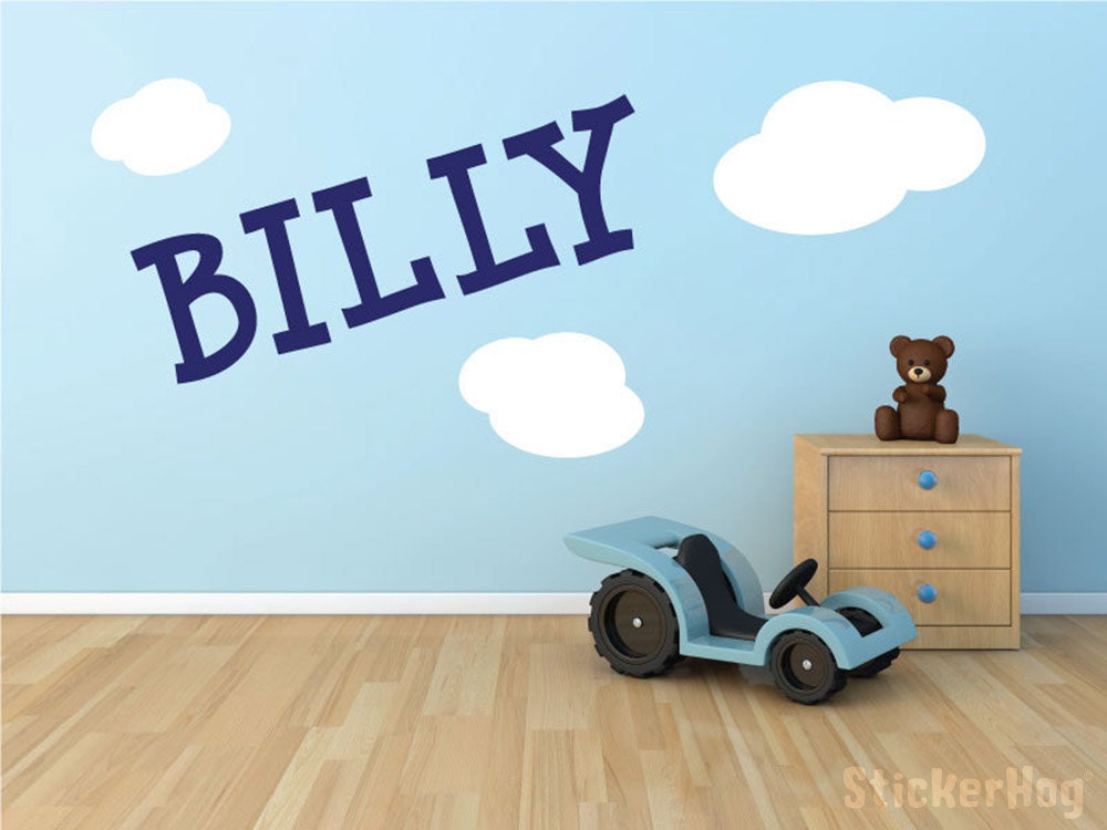 Clouds Monogram Name Boys Nursery Room Vinyl Wall Decal Graphics ...