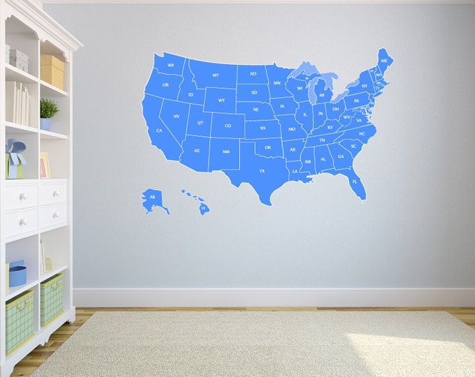 Large US Map Wall Decal United States US Map Vinyl Art Wall | Etsy