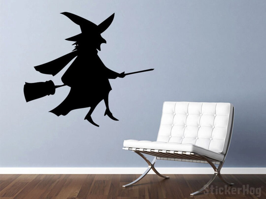 Witch on a Broom Stick Vinyl Wall Decal 22" X 25" Graphics Bedroom ...