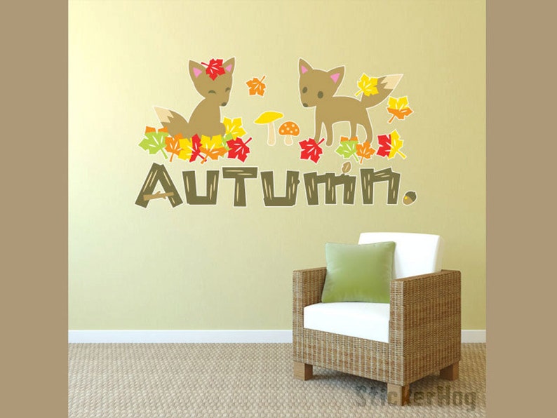 Fall Autumn Foxes and Leaves Decal Room Vinyl Wall Decal - Etsy