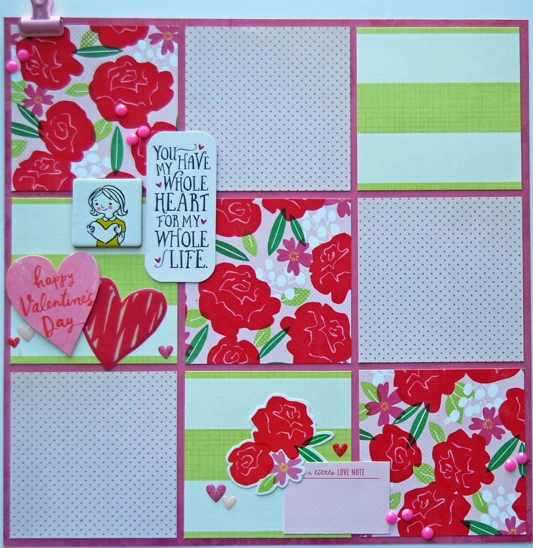Premade Single Scrapbook Page 12x12 Layout Called "happy Valentines Day ...