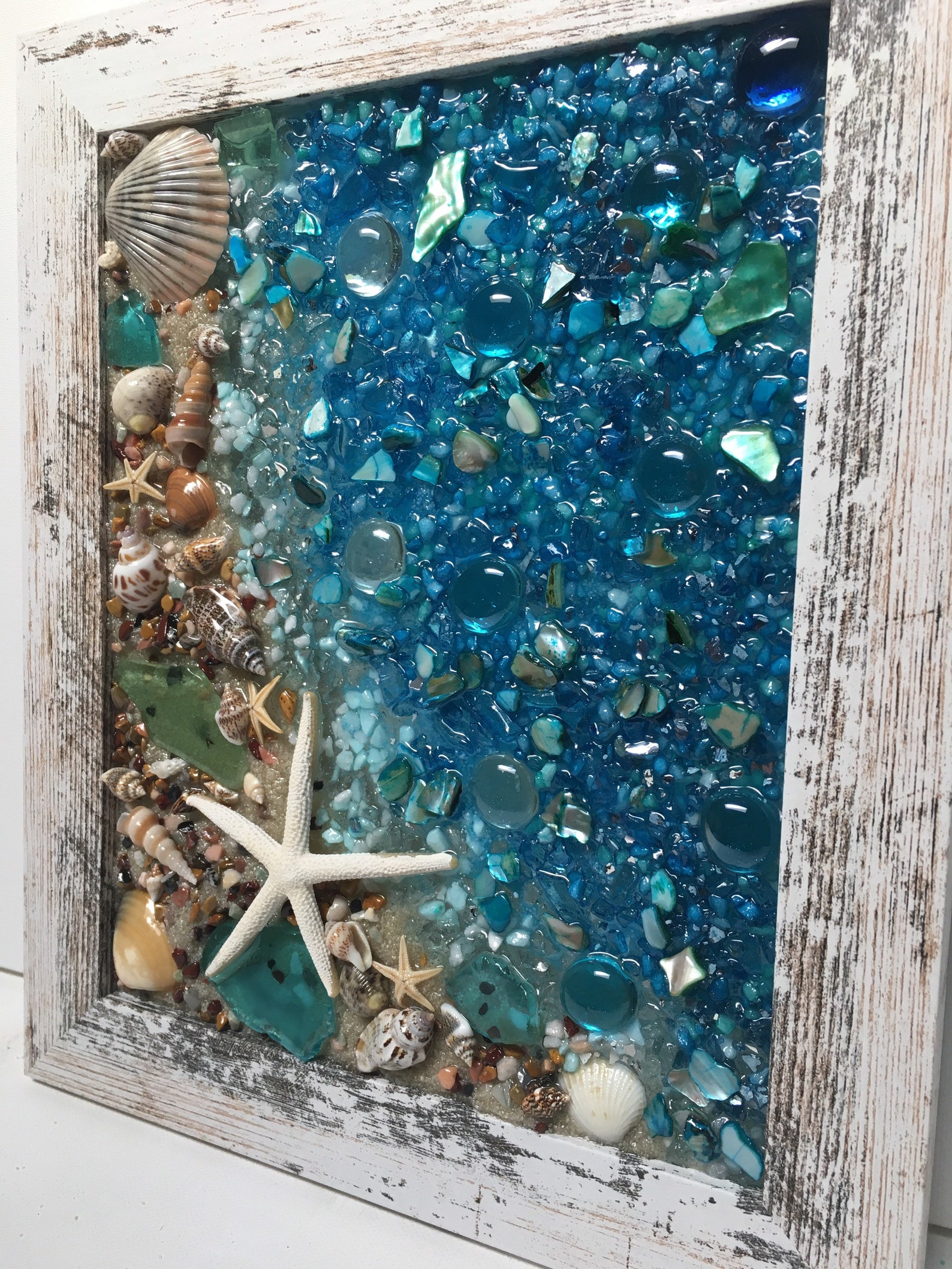Coastline Seascape, Seascape Window, Beach Glass Art, Sea Glass Art ...