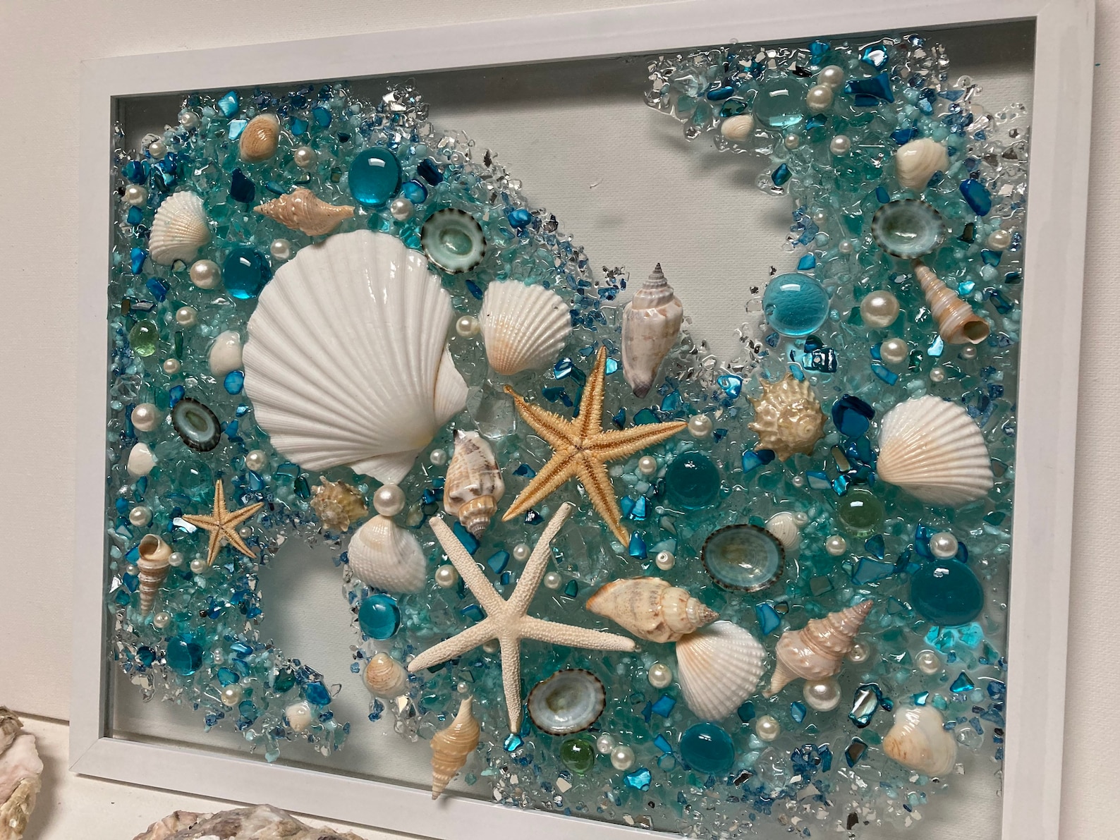 Teal Seashell Beach Resin Window/turquoise Seashell Wall - Etsy