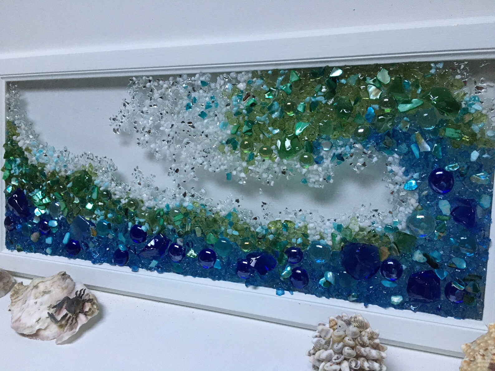 Seaglass Wave Window/seashell Art/beach Glass Art/coastal Wave/seascape ...