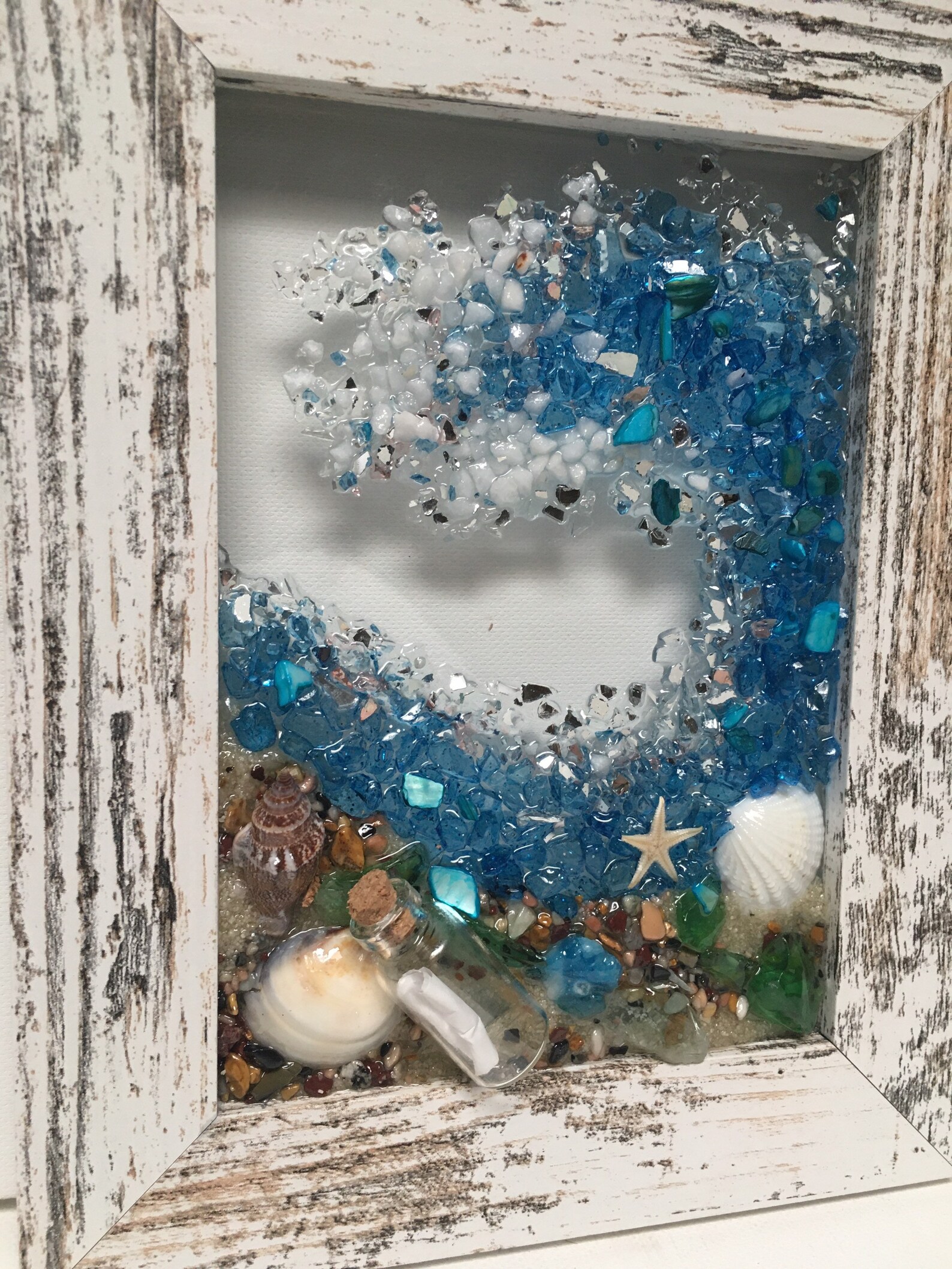 Wave Art/message in a Bottle Seashell Art/resin Art/beach Wall - Etsy