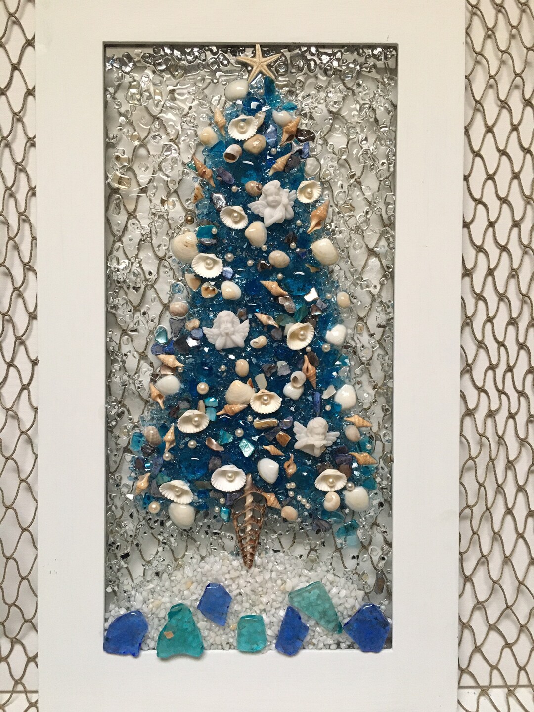 Blue Beach Glass Christmas Tree, Christmas Tree With Angels, Blue ...