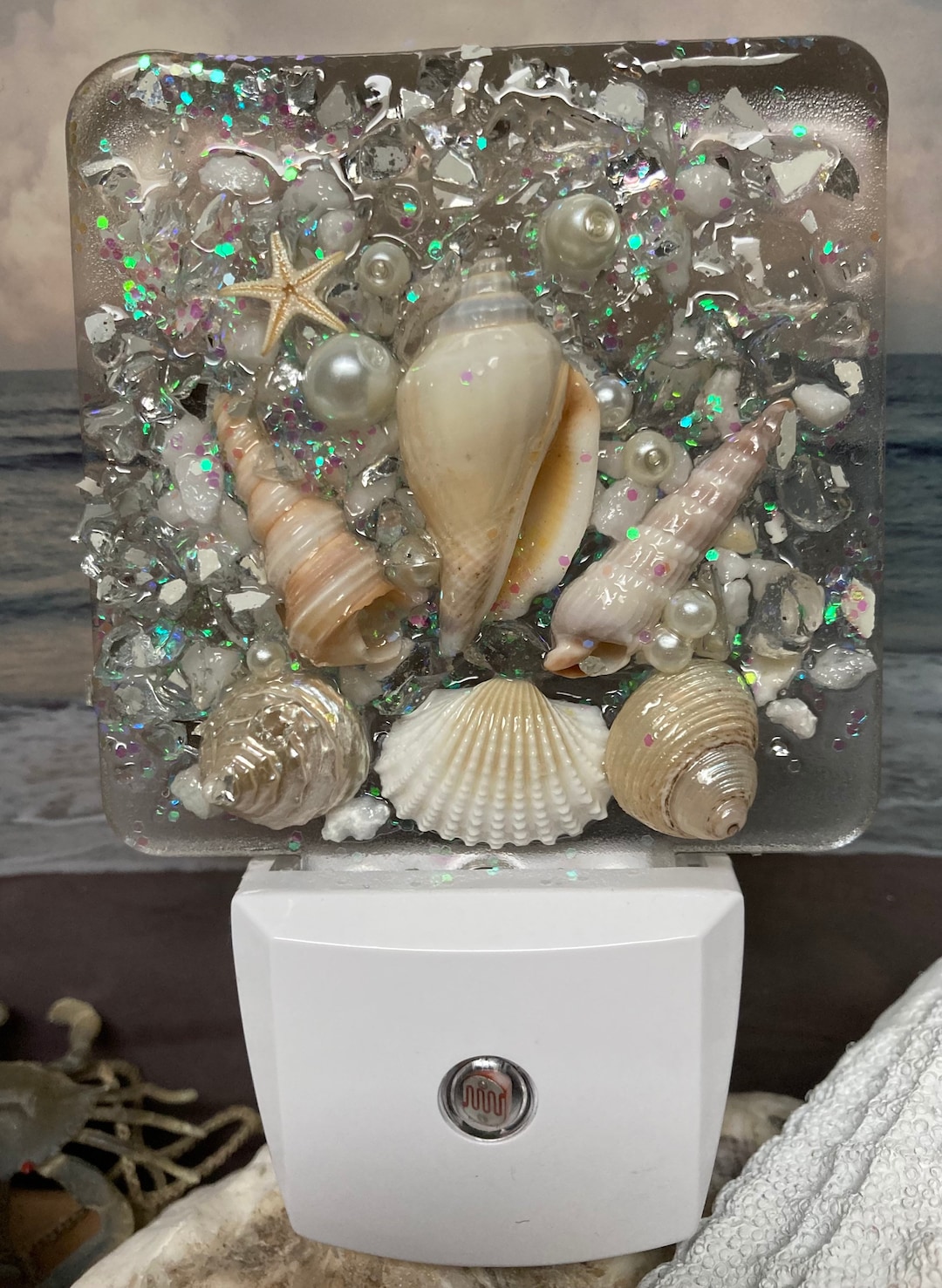 Coastal Nightlight/crystal Nightlight/shell Nightlight/wall Light/night ...