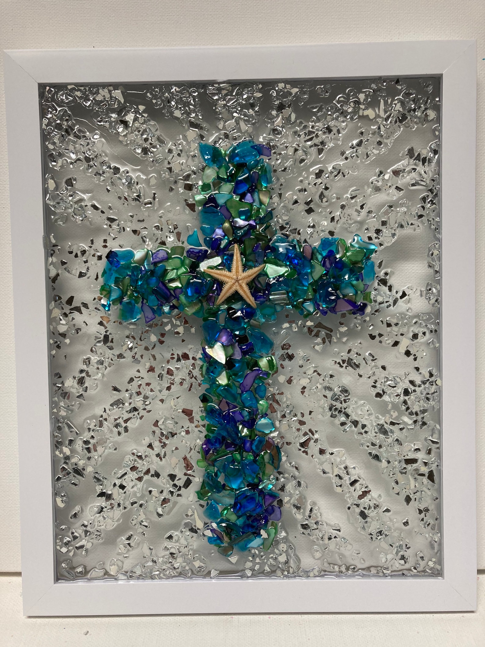 Coastal Sea Glass Cross/resin Wall Cross/christian Decor/religious Home ...