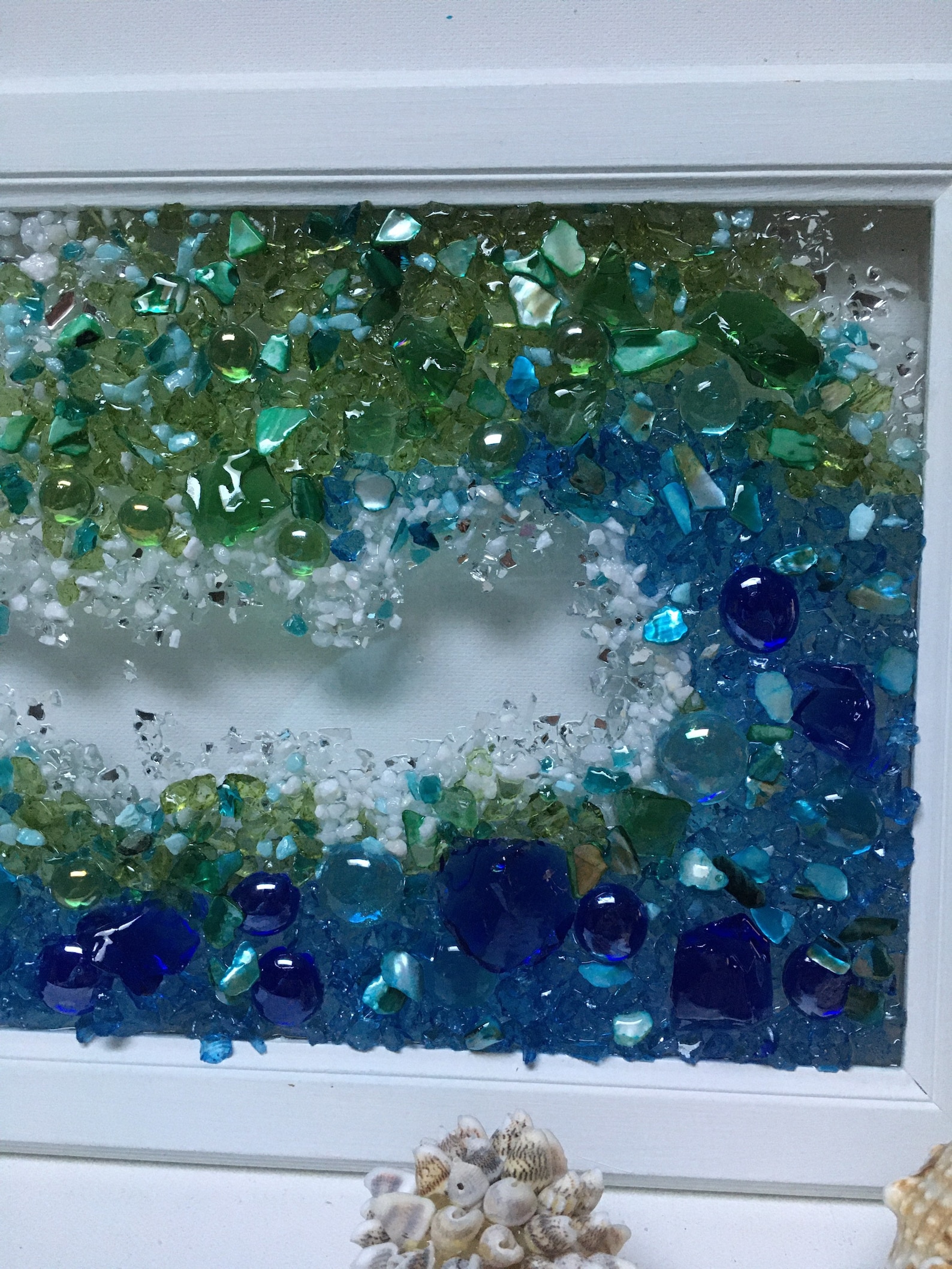 Seaglass Wave Window/seashell Art/beach Glass Art/coastal - Etsy