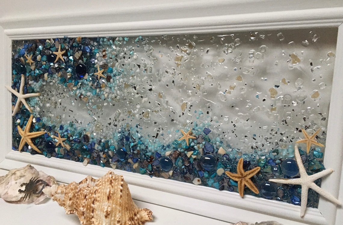 Seaglass Wave Window/beach Transom Decor/beach Decor Art/transom Art ...
