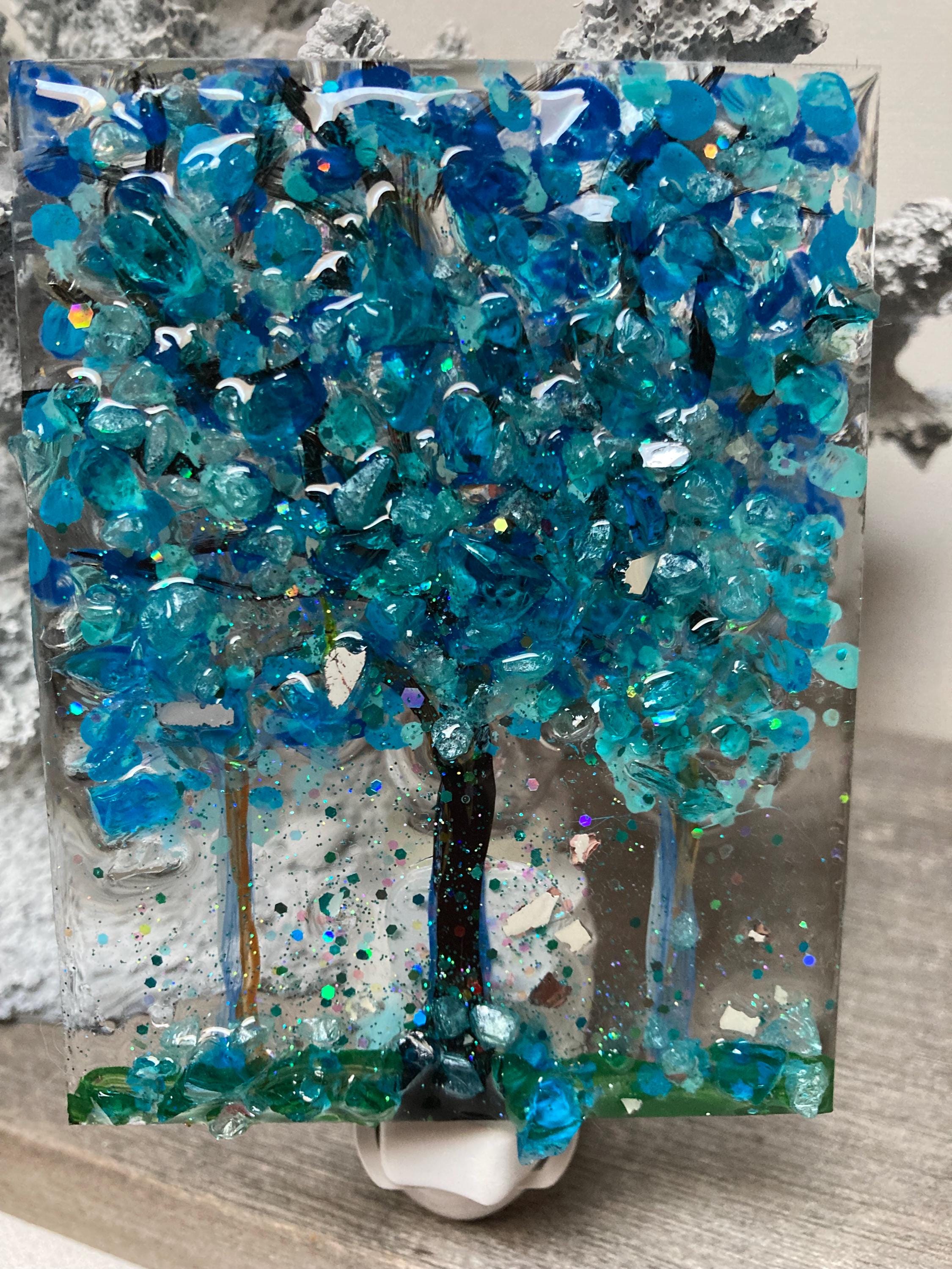 Blue Trees Night Light, Blueberry Hand Painted Night Light,blue Night ...