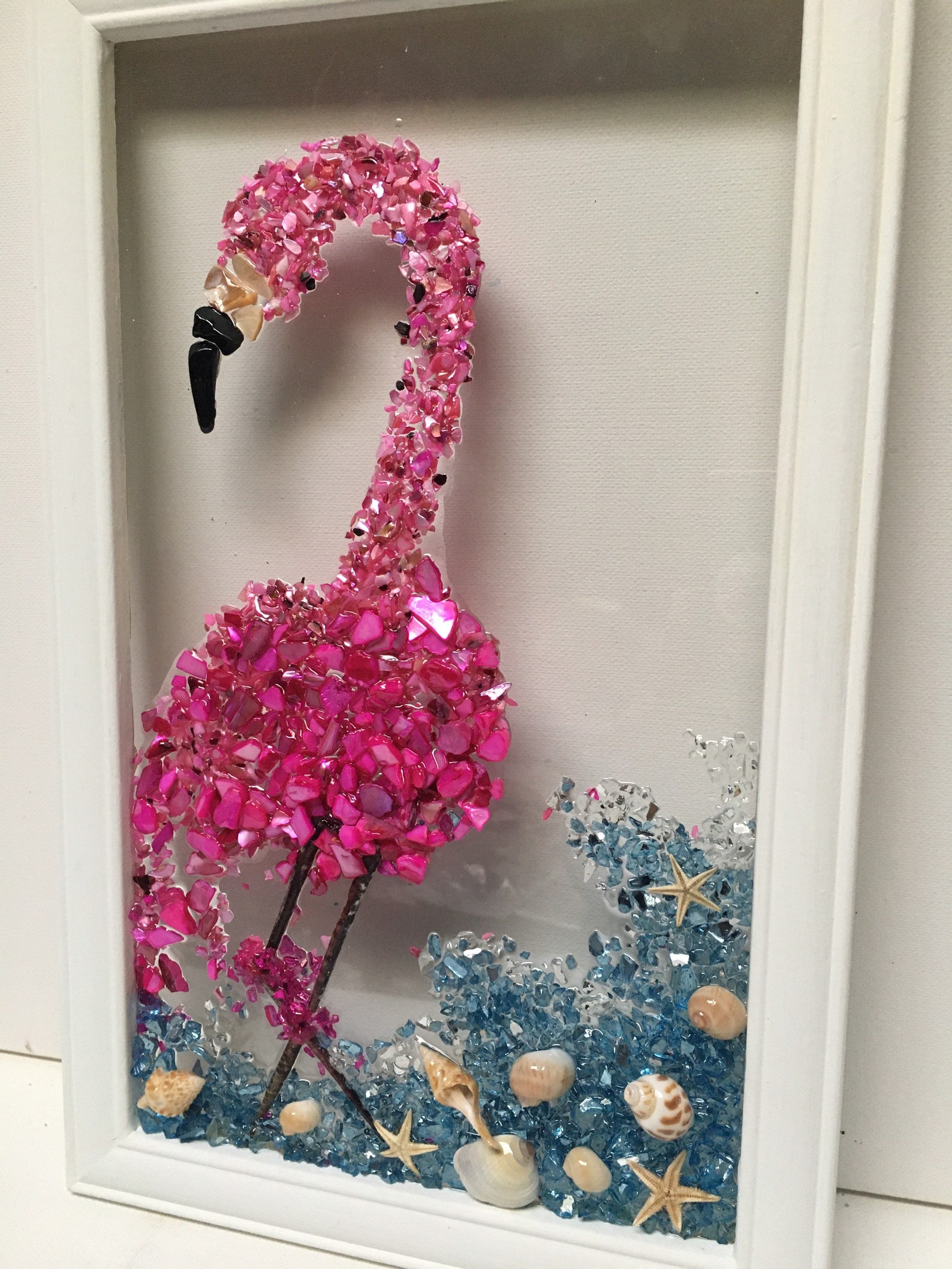 Flamingo Glass Art, Flamingo Decor, Flamingo Sea Glass Resin Window ...