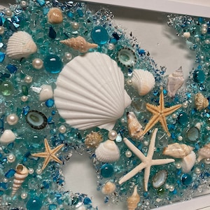 Teal Seashell Beach Resin Window/turquoise Seashell Wall Art/resin Art ...