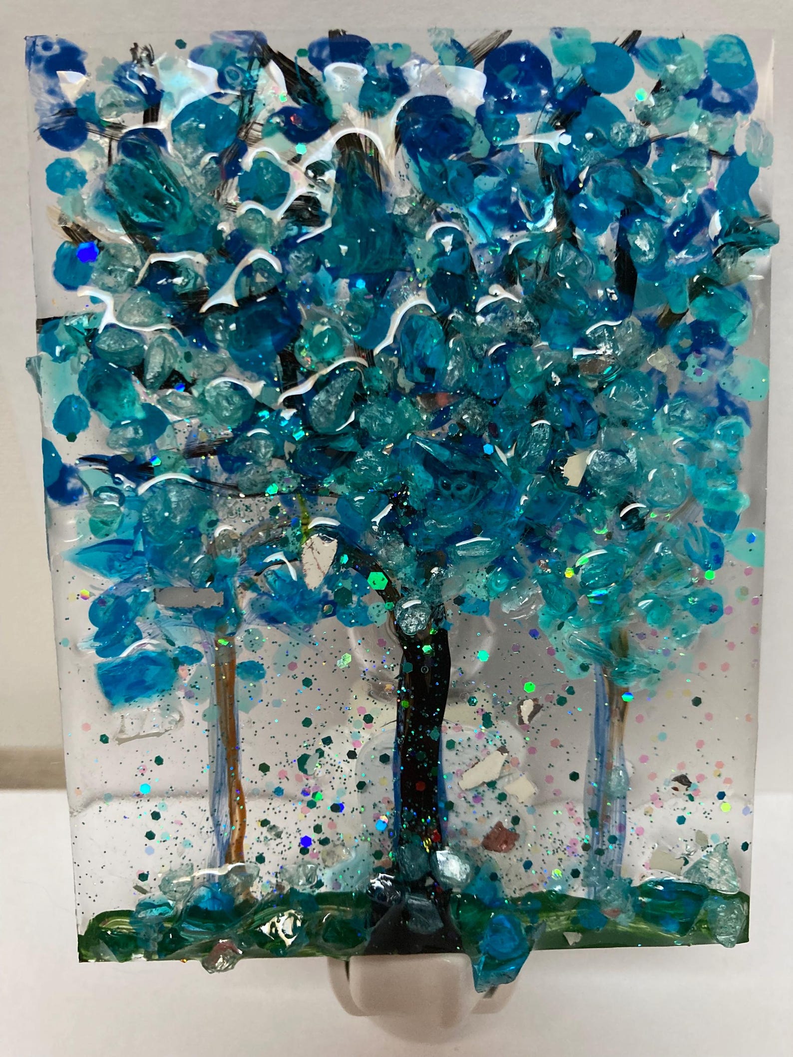 Blue Trees Night Light, Blueberry Hand Painted Night Light,blue Night ...