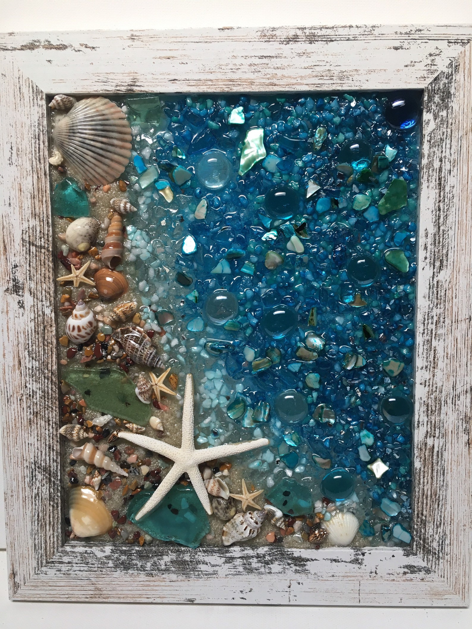 Coastline Seascape, Seascape Window, Beach Glass Art, Sea Glass Art ...