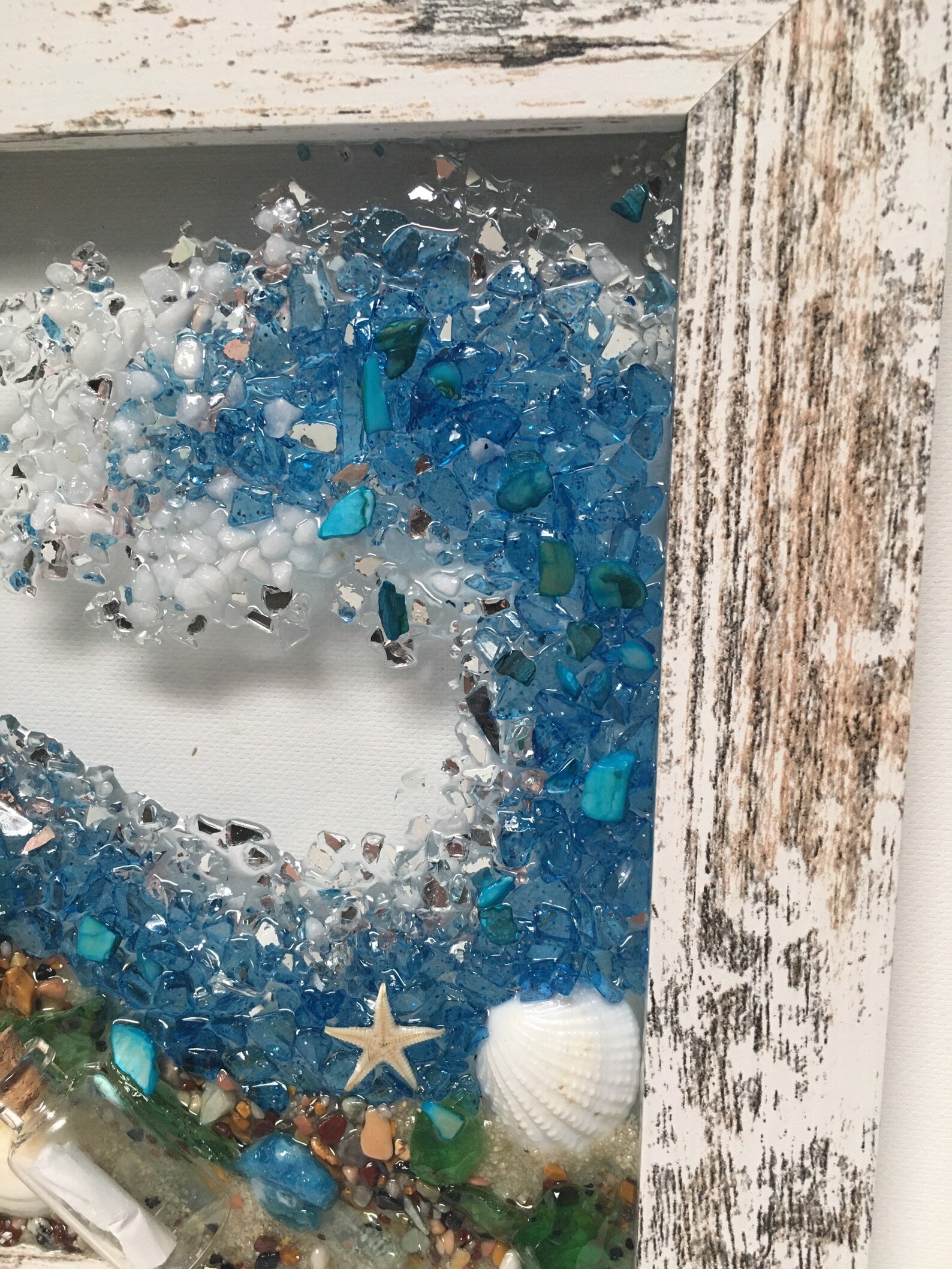 Wave Art/message in a Bottle Seashell Art/resin Art/beach Wall - Etsy