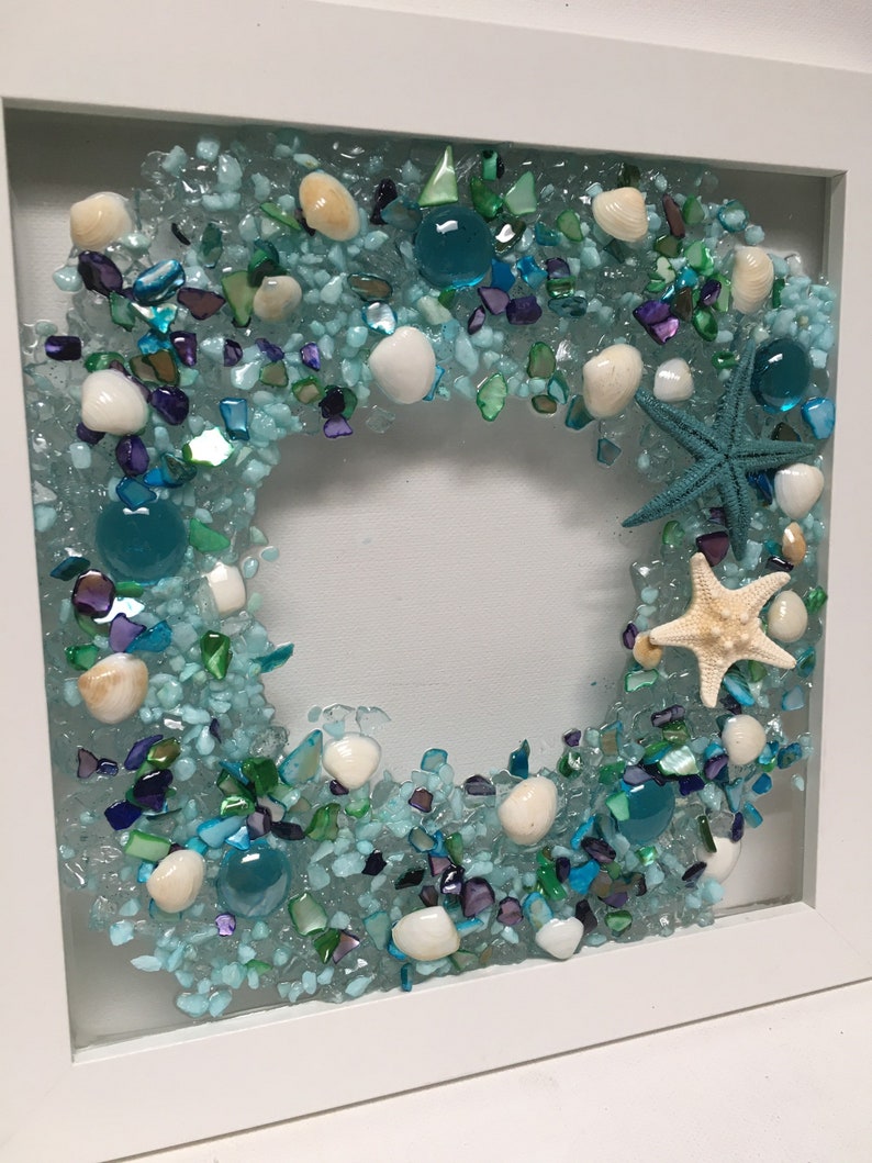 Seashell Wreath, Blue Seashell Decor, Sea Glass Wreath, Beach House ...