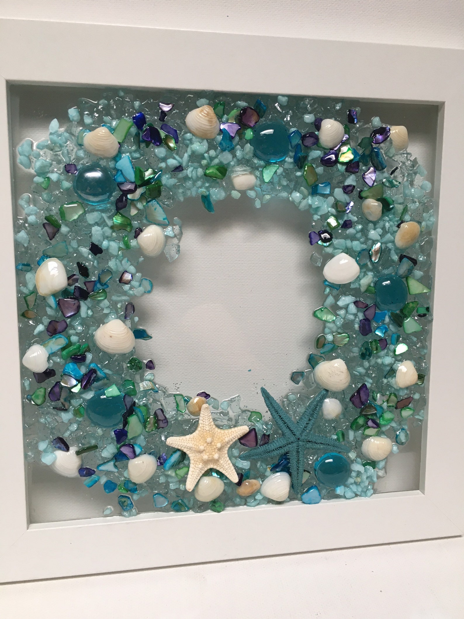 Seashell Wreath, Blue Seashell Decor, Sea Glass Wreath, Beach House ...