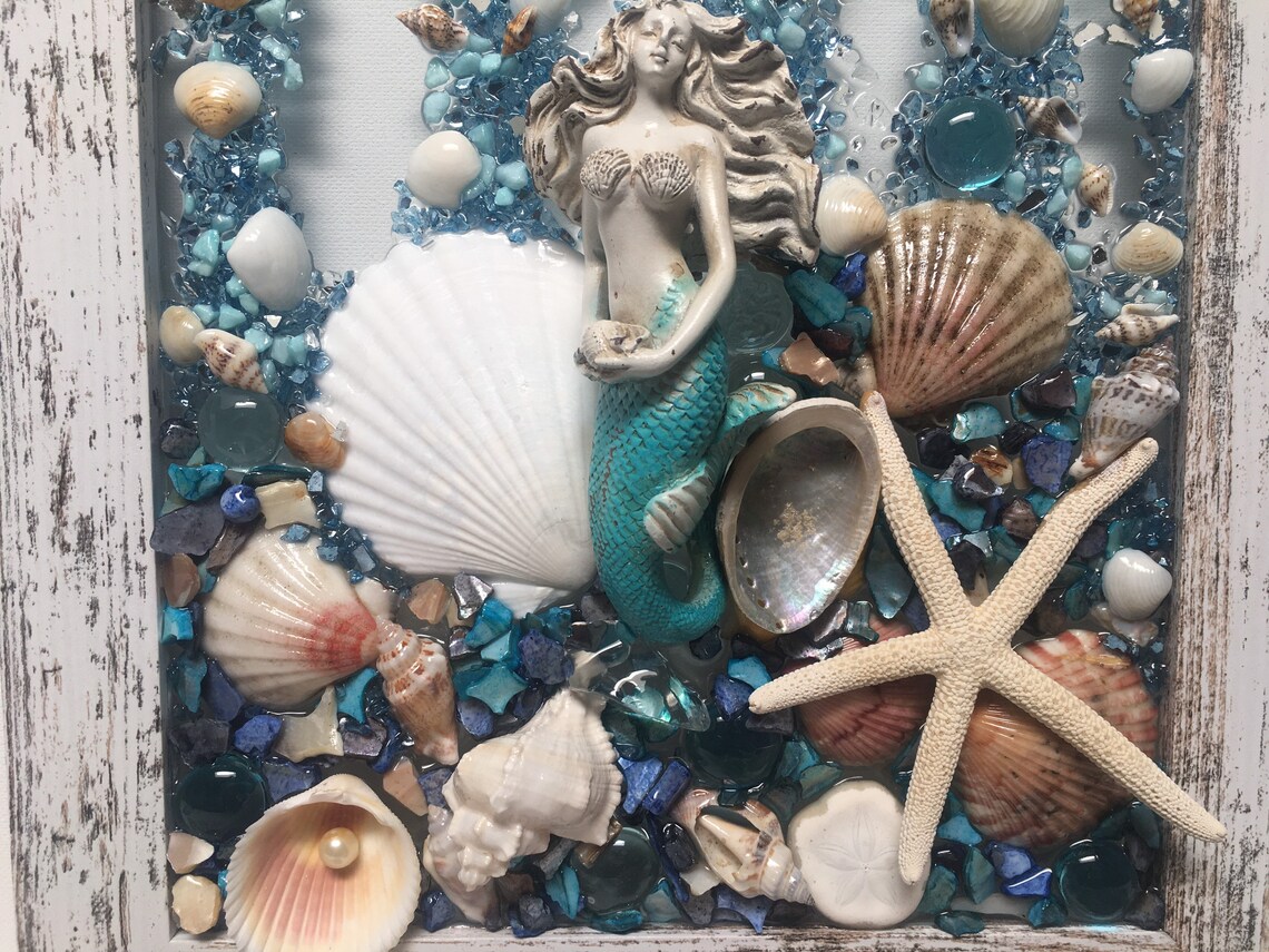 Mermaid Ocean Decor Mermaid Seashell Art Resin Mermaid - Etsy