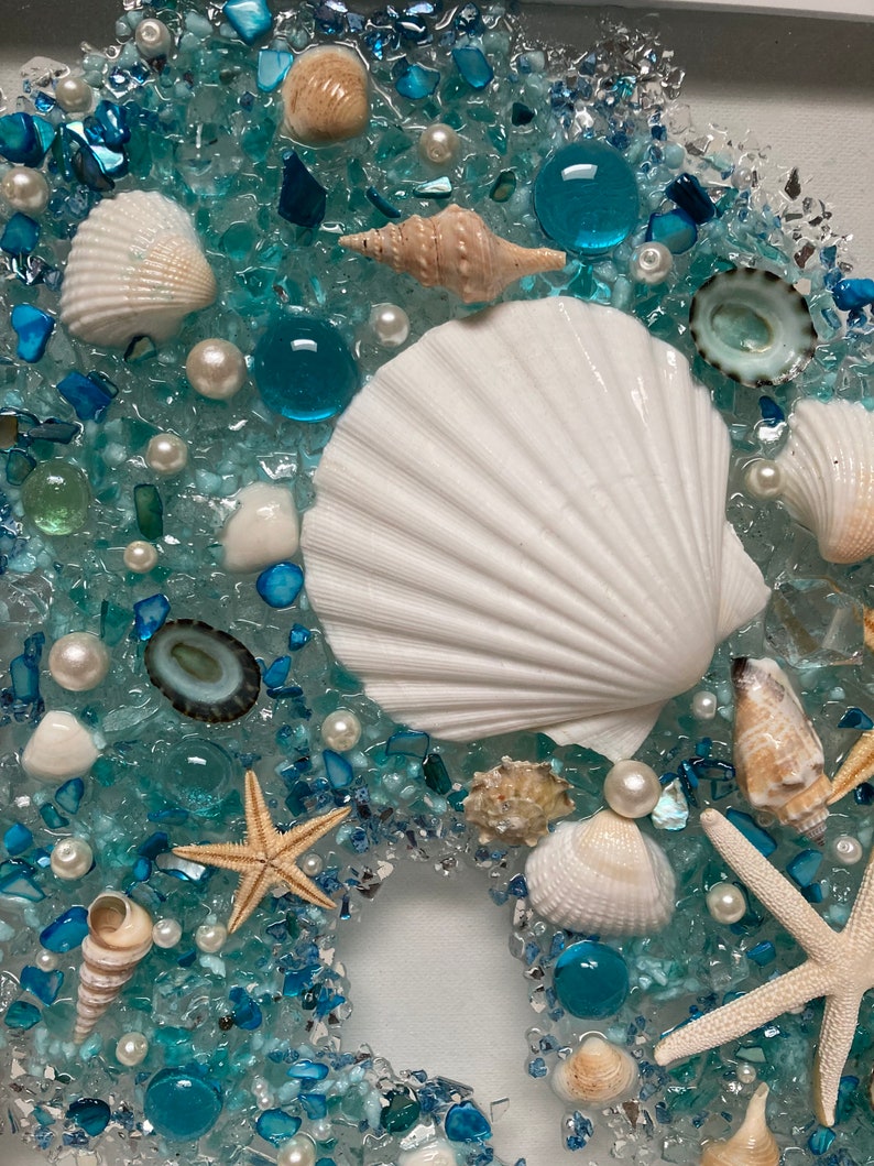Teal Seashell Beach Resin Window/turquoise Seashell Wall - Etsy