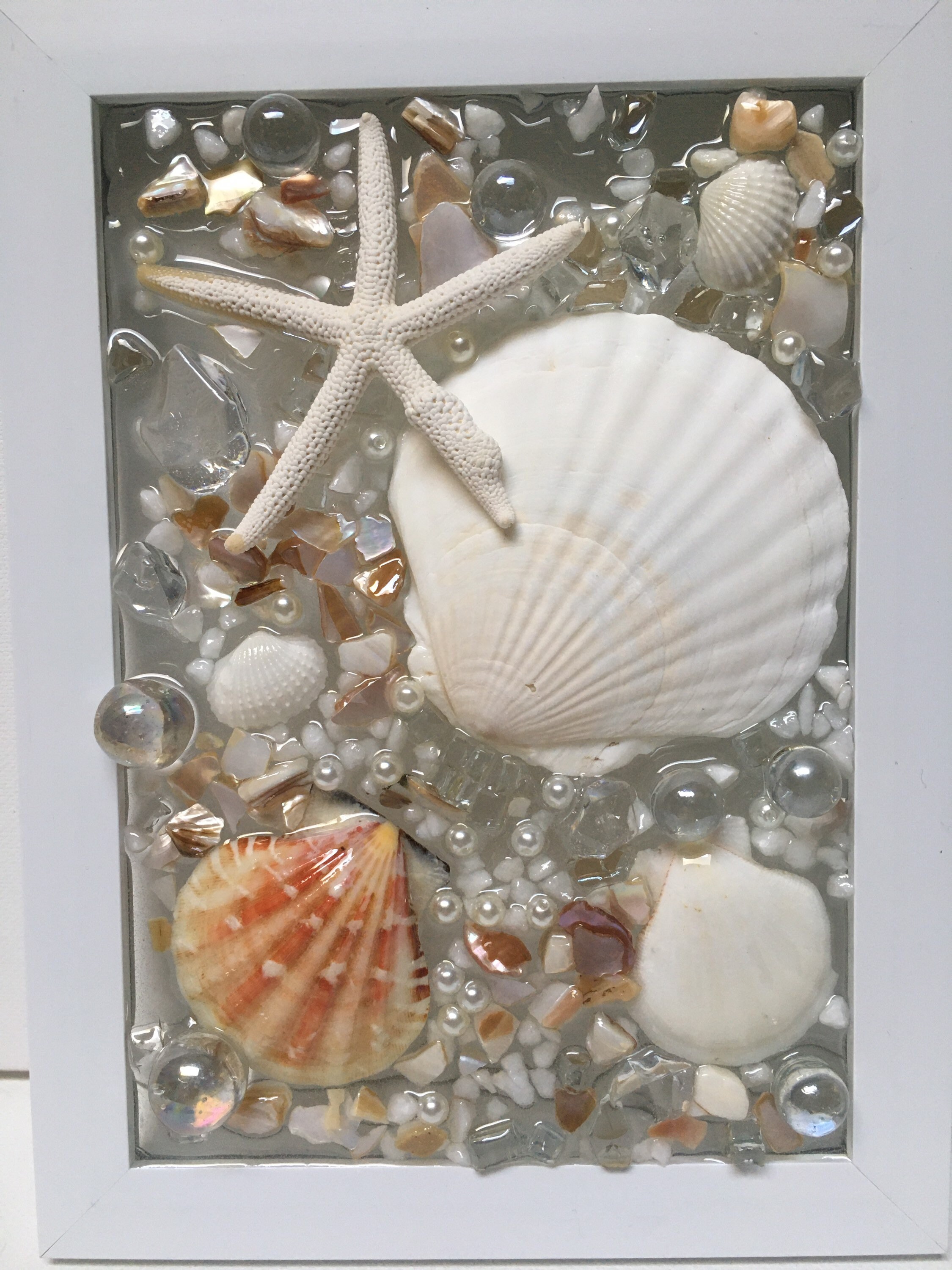 White Seashell Window, White Seashell/seaglass Arrangement, Crystal and ...