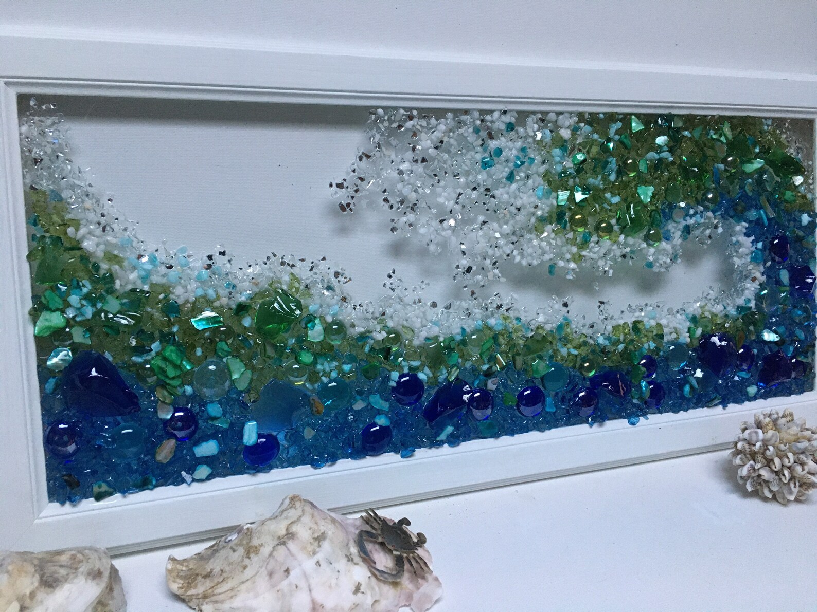 Seaglass Wave Window/seashell Art/beach Glass Art/coastal Wave/seascape ...