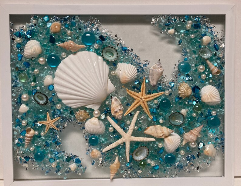 Teal Seashell Beach Resin Window/turquoise Seashell Wall - Etsy